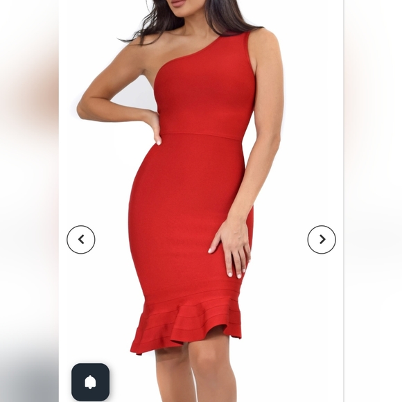 Emprada | Dresses | Emprada Venus Red Asymmetric Ruffle Bottom Bandage ...